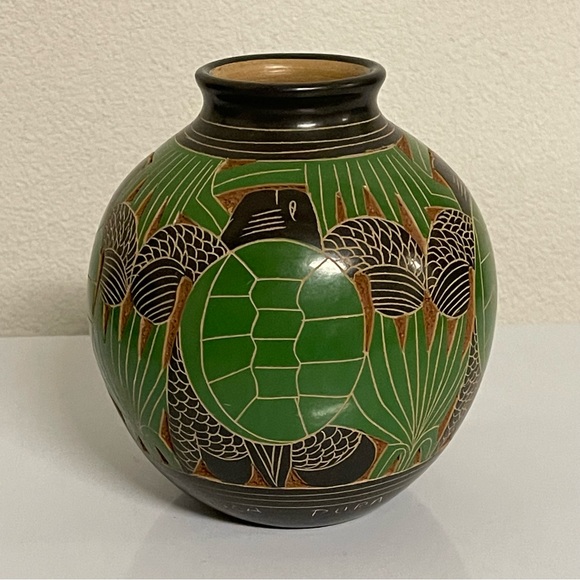 Accents | Costa Rica Art Pottery Vase Hand Carved Sea Turtles Celia ...